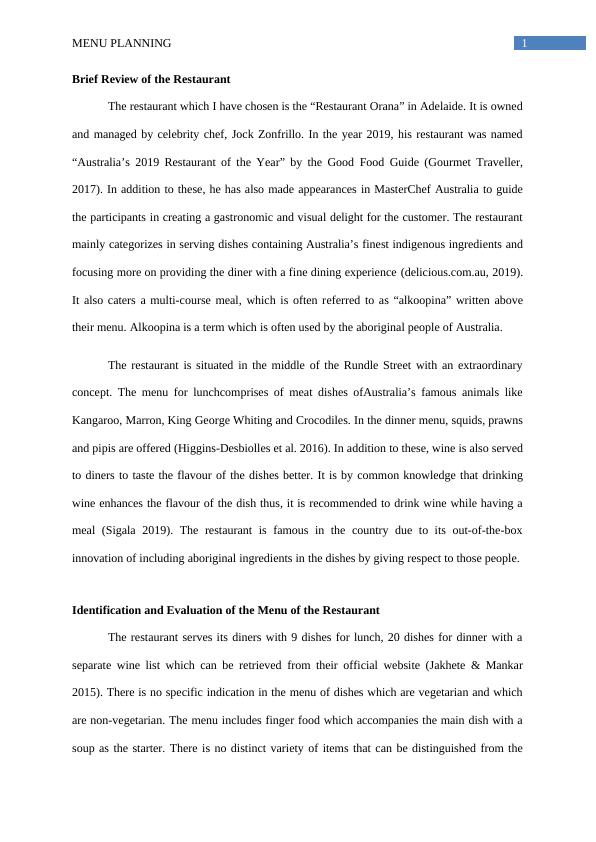 Menu Review and Redesign of Restaurant Orana, Adelaide