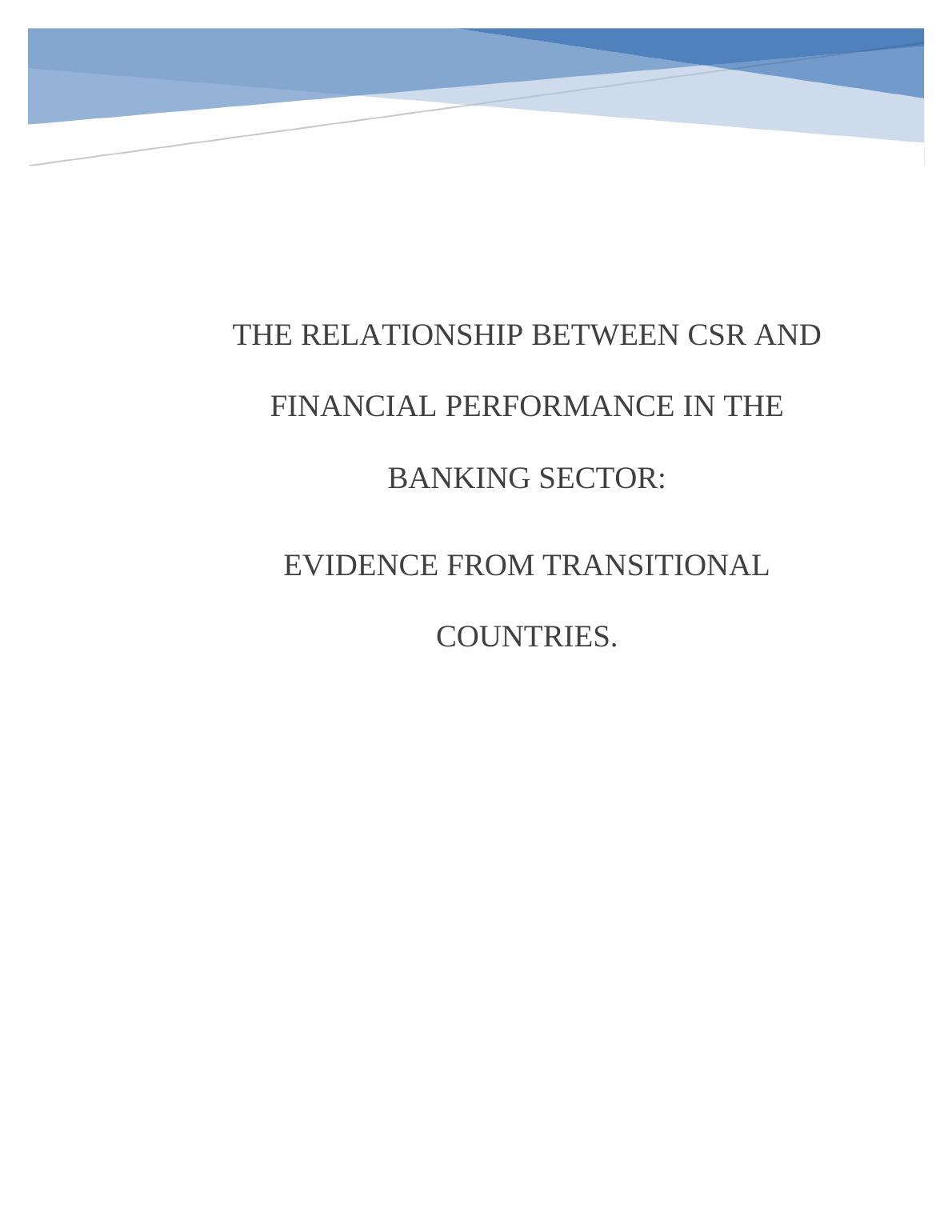 The Relationship Between CSR and Financial Performance in the Banking