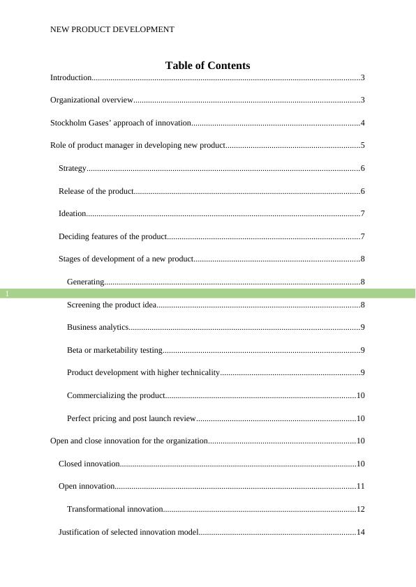 Innovation for New Product Development Assignment