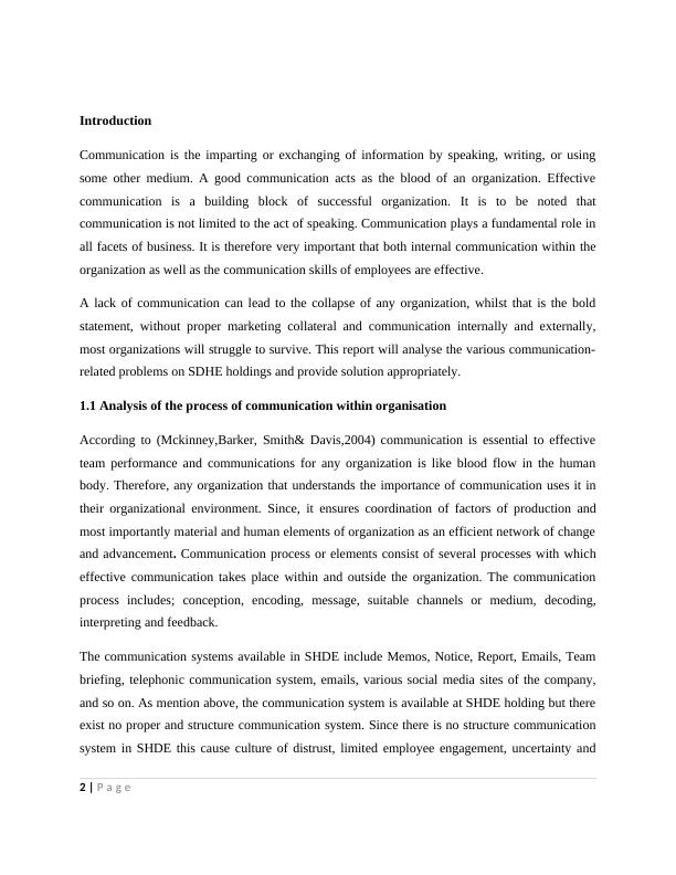 Communication Process Analysis and Recommendations for SDHE