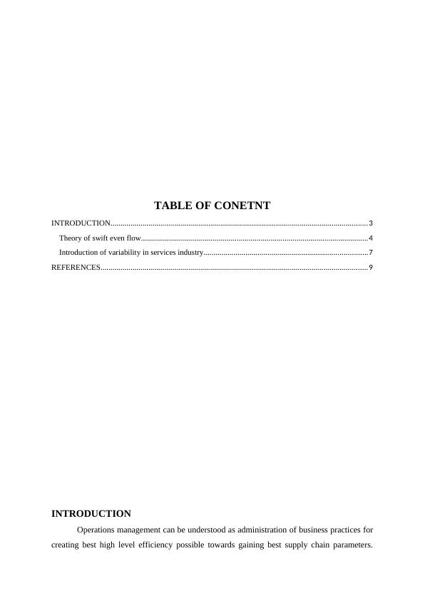 Theory of Swift Even Flow in Operations Management Report