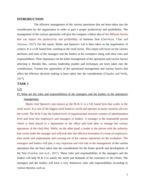 UNIT 4 Report on Management and Operations