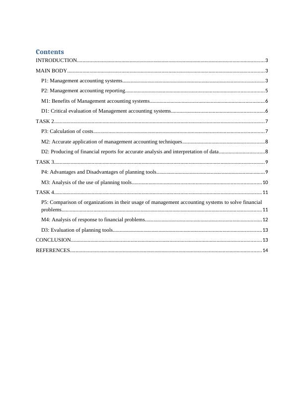 BTEC Management Accounting Report: Systems and Techniques