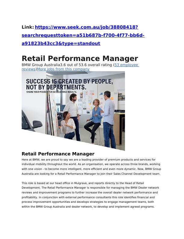 Job Application: Cover Letter & Resume - BMW Retail Manager
