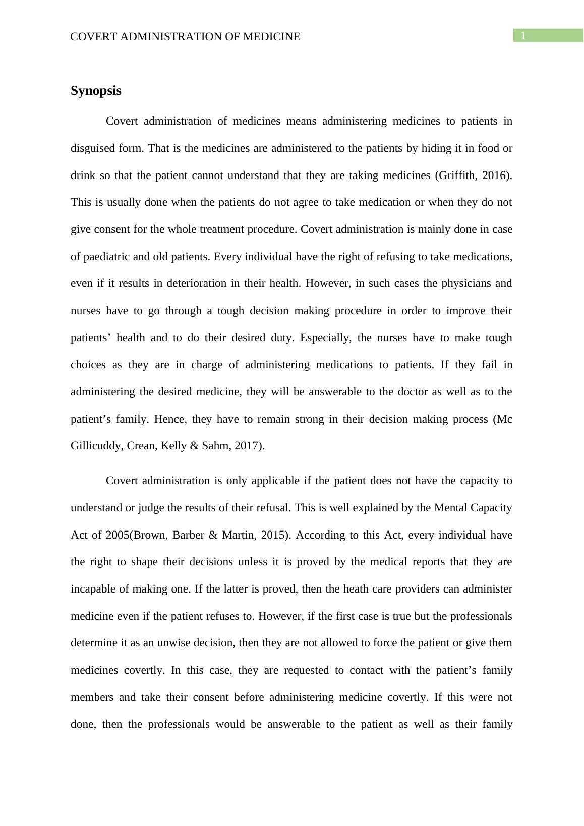 Covert Medicine Administration: Ethical and Practical Issues