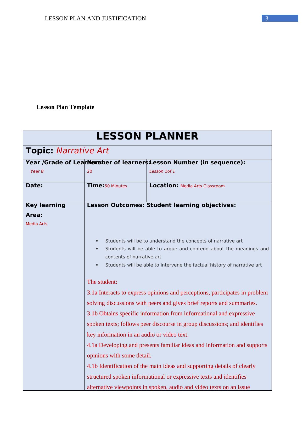Lesson Plan and justification Assignment PDF