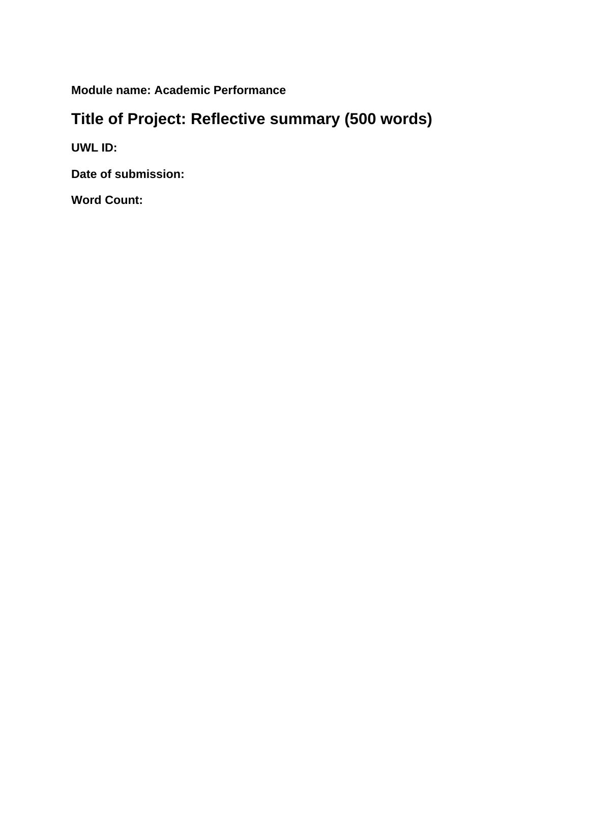 Reflective Summary for Academic Performance