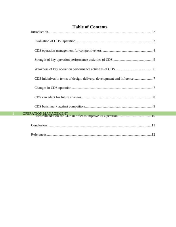 Robert Gordon University: Operations Management CDS Report