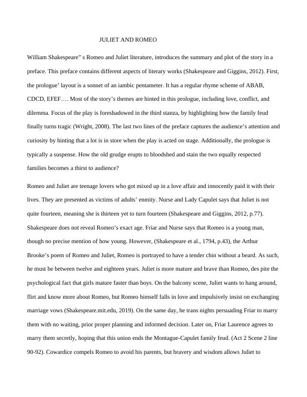 Detailed Analysis of Romeo and Juliet by Shakespeare
