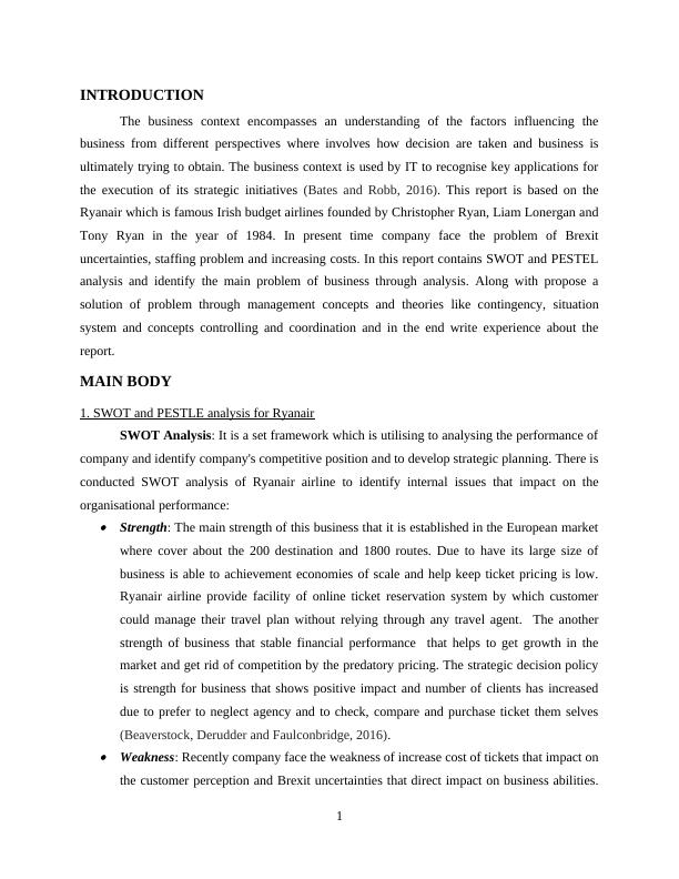 Business Context: SWOT and PESTLE Analysis of Ryanair