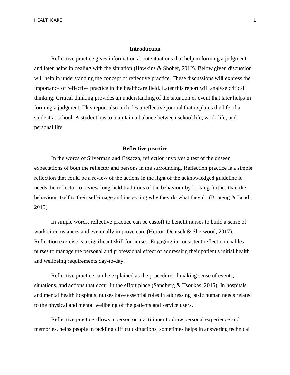 Critical Thinking and Reflective Practice in Healthcare