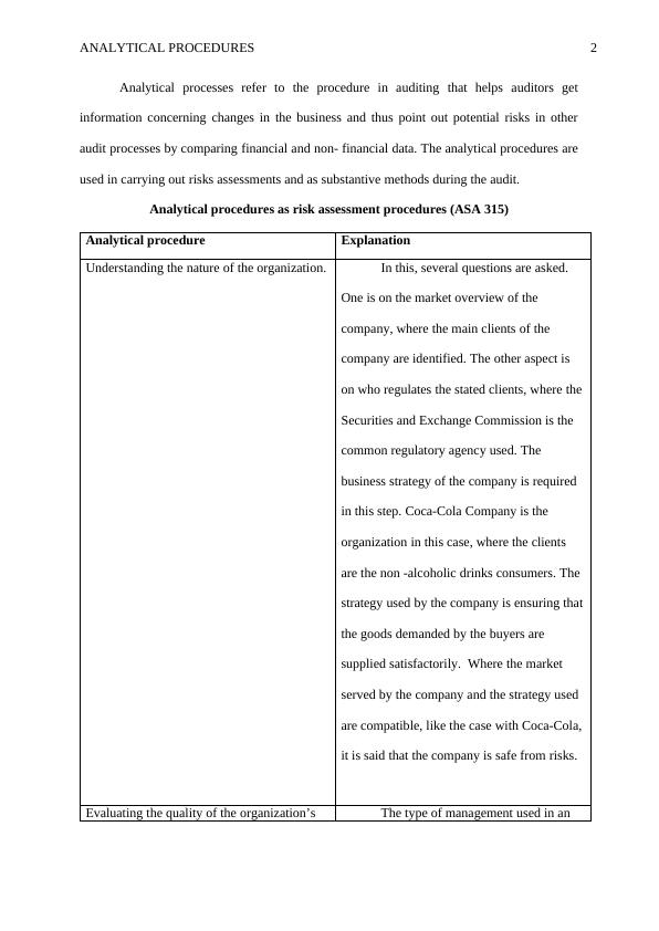 Analytical Procedures: Risk and Substantive Analysis