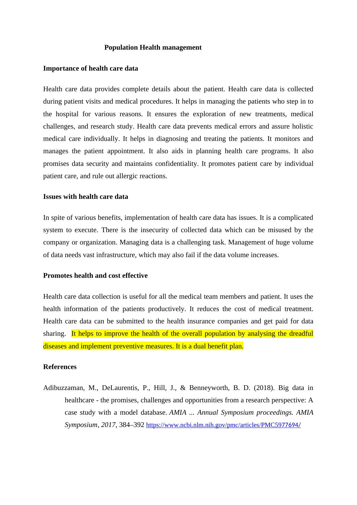 Population Health Management Assignment