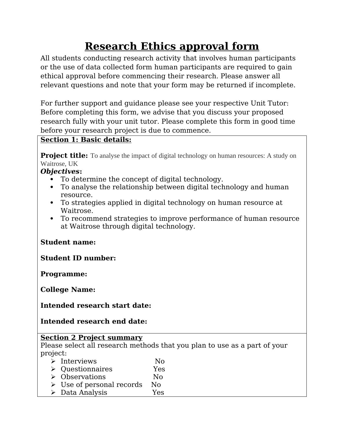 Research Ethics Approval Form - Desklib