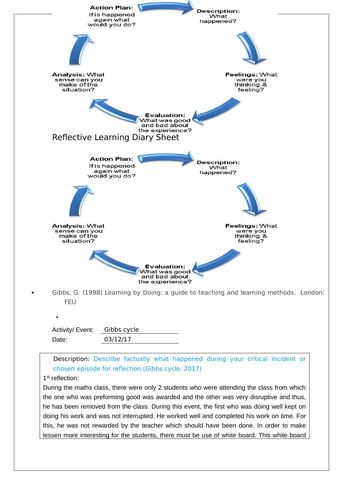 Reflective Learning Diary Sheet - Desklib