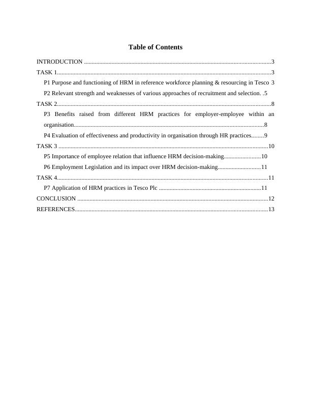 HRM Practices in Tesco: Workforce Planning & Strategies
