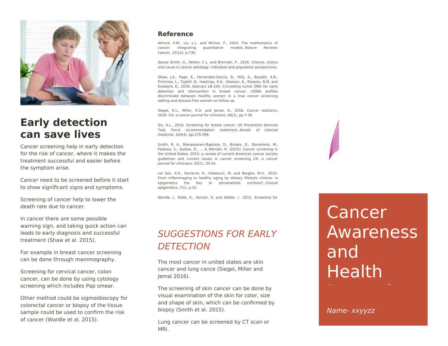 Cancer: Early Detection, Lifestyle, and Prevention Brochure
