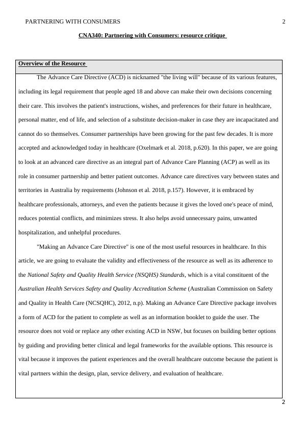 CNA340: Resource Critique on Partnering with Consumers