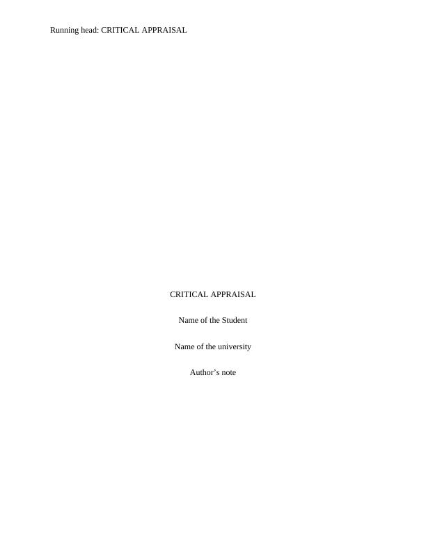 Critical Appraisal of Two Research Papers - Desklib