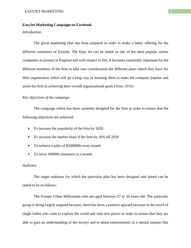 EasyJet Marketing Campaign on Facebook