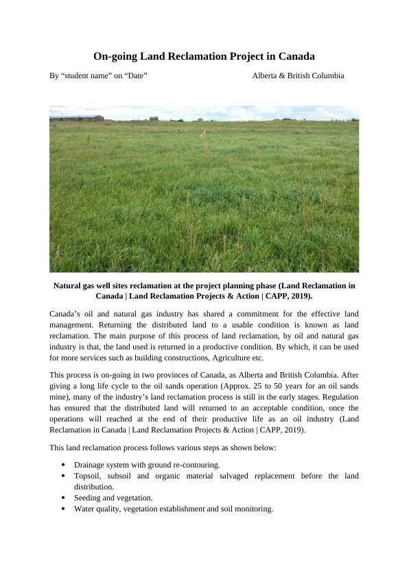 Land Reclamation Project: Social, Economic, Environmental