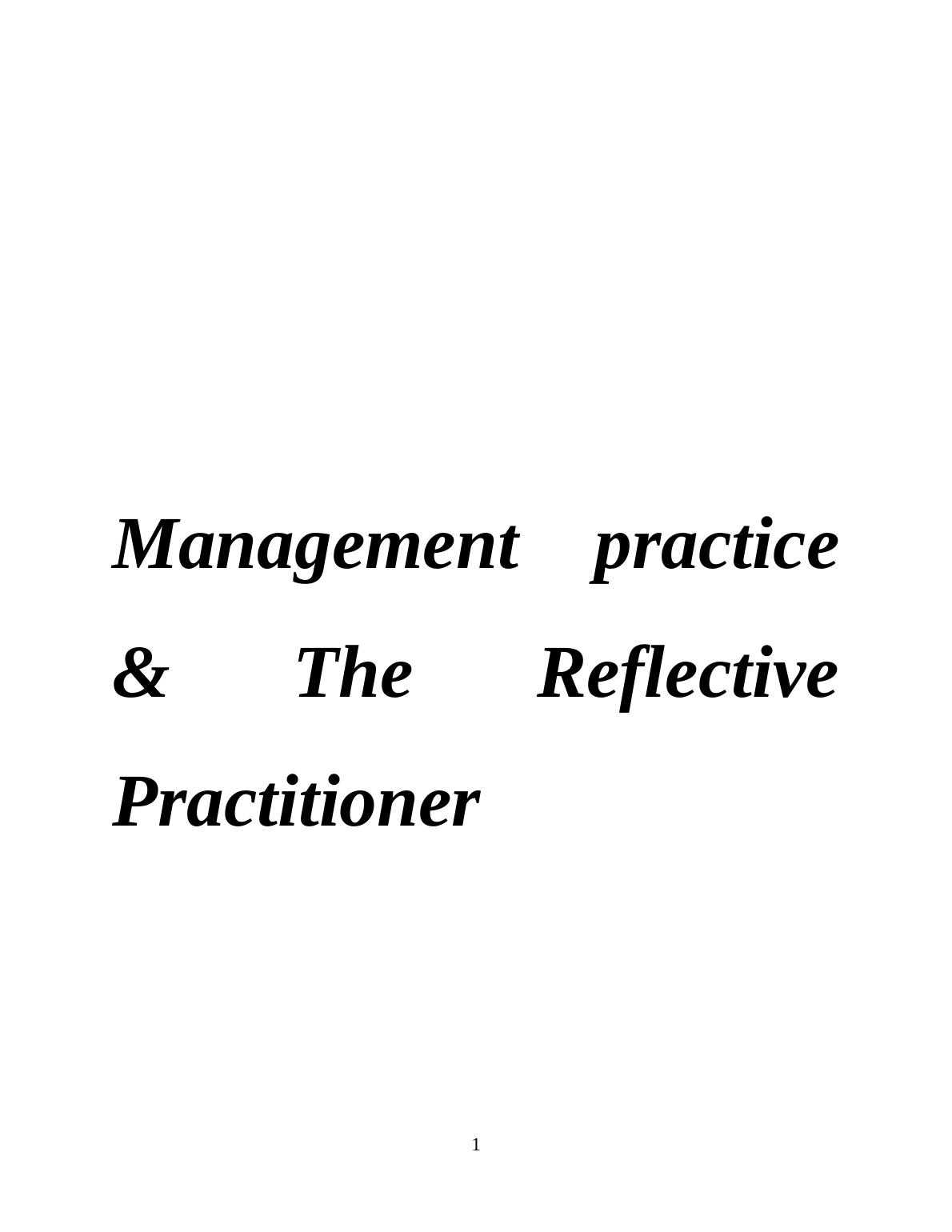 Reflective Practitioner in Management