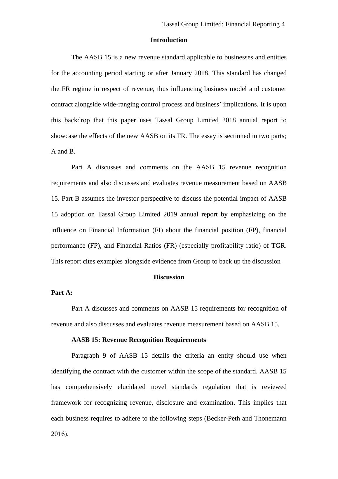 Tassal Group Limited: Financial Reporting and AASB 15