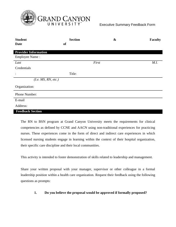 Executive Summary Feedback Form