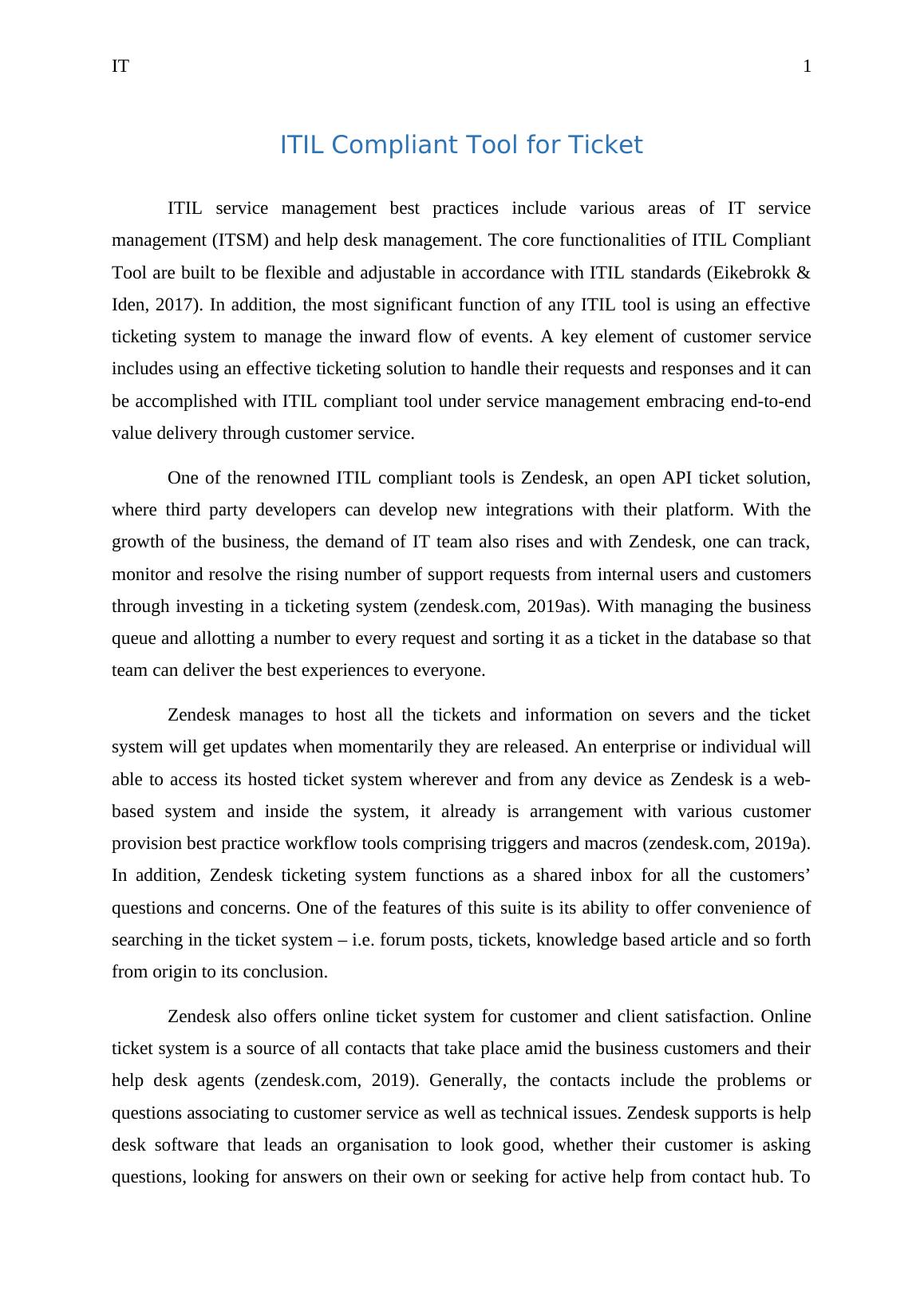 ITIL Compliant Tool Analysis for Ticket Management System