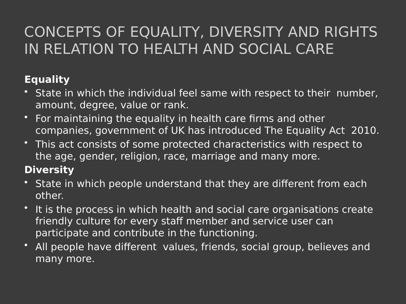 Exploring Equality, Diversity & Rights in Healthcare Sector