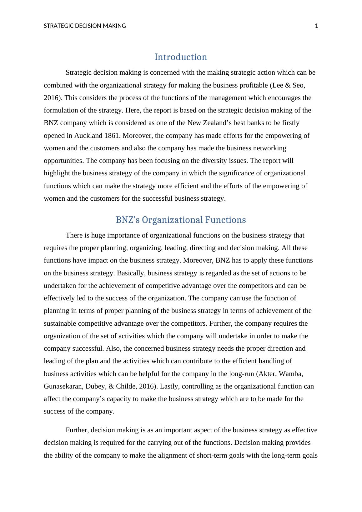 Strategic Decision Making Analysis Report