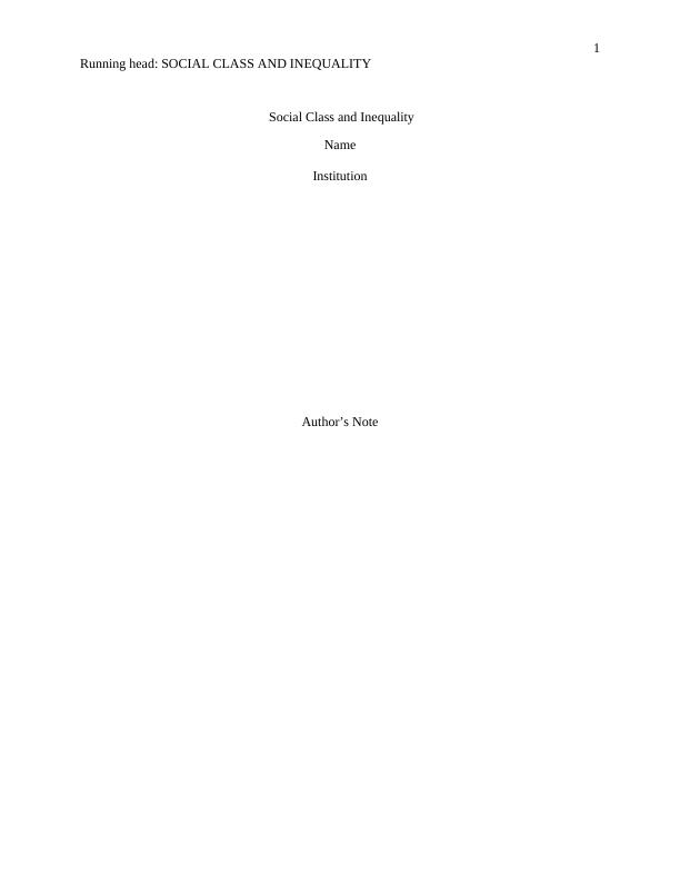 Social Class and Inequality - Desklib