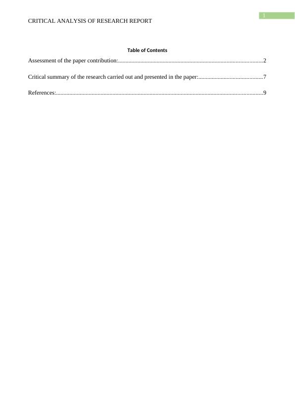 Critical Analysis of Research Report - Desklib