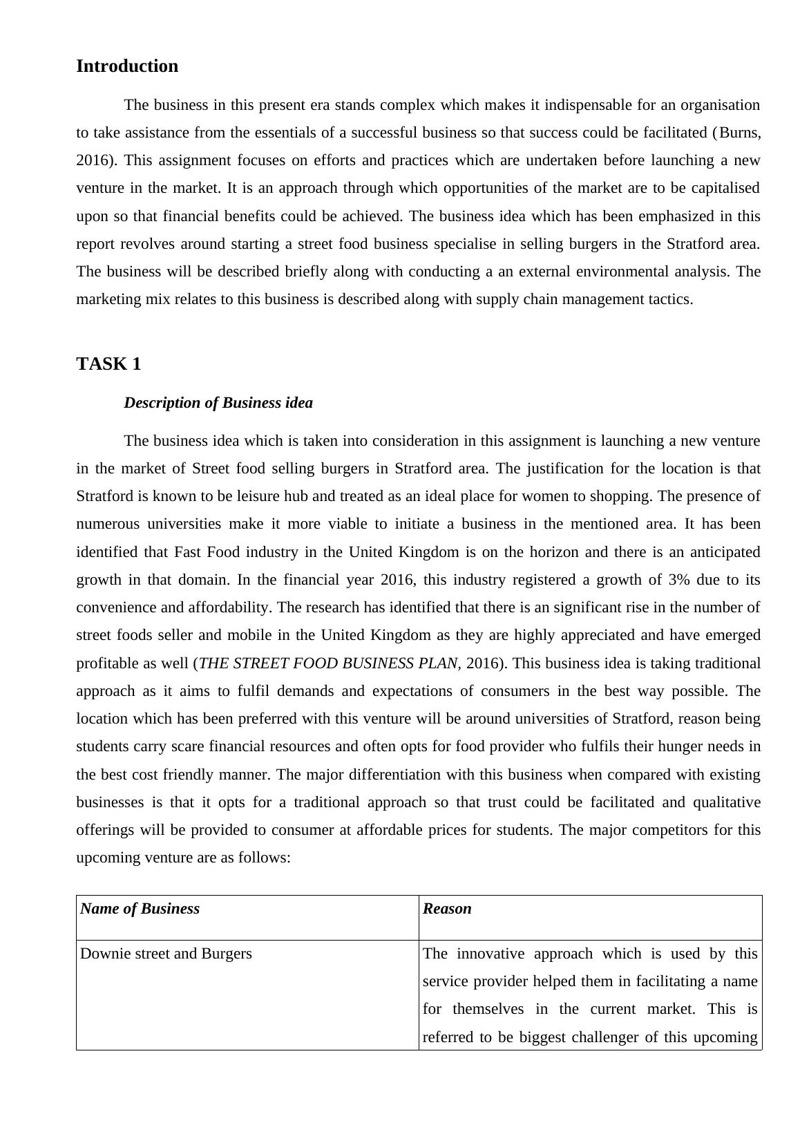 Business Essentials: Street Food Burger Plan in Stratford