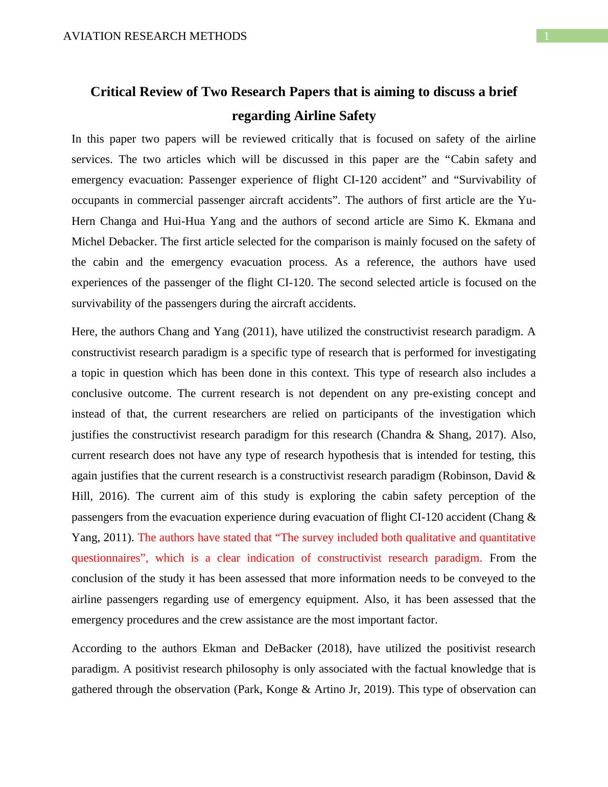 The Assignment on Aviation Research Methods