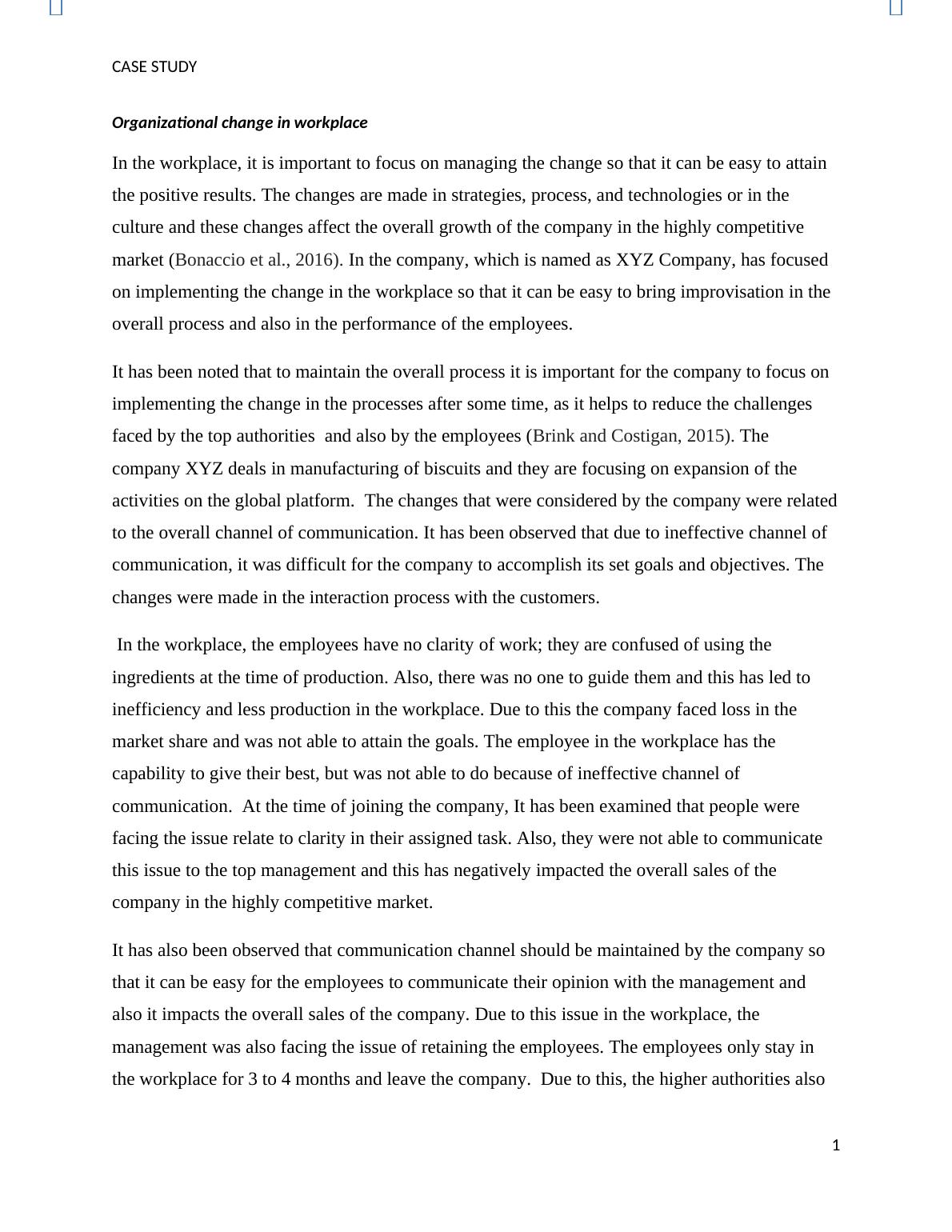 MNG82001 Case Study: Organizational Change at Workplace