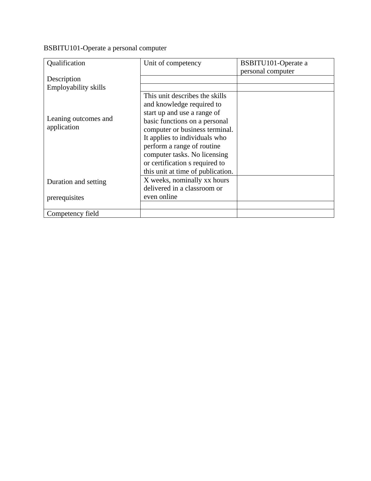 Assignment: BSBITU101 Operate a Personal Computer Functions