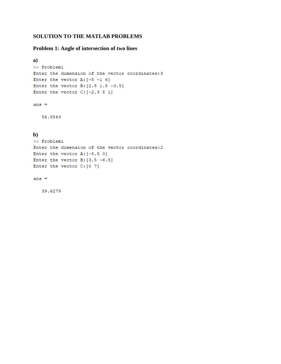 Solutions To The Matlab Problems 