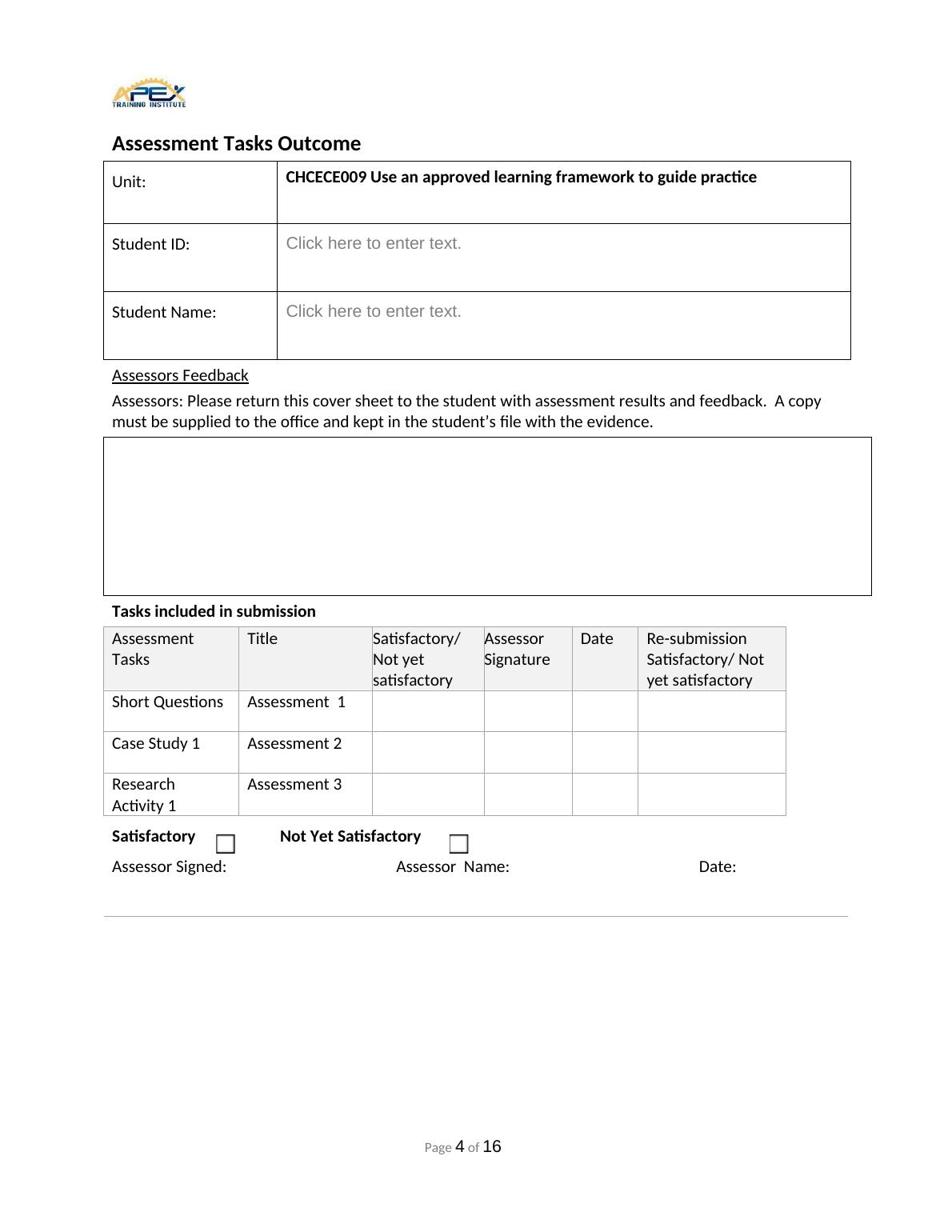 CHCECE009 Use an approved learning framework to guide practice - Desklib