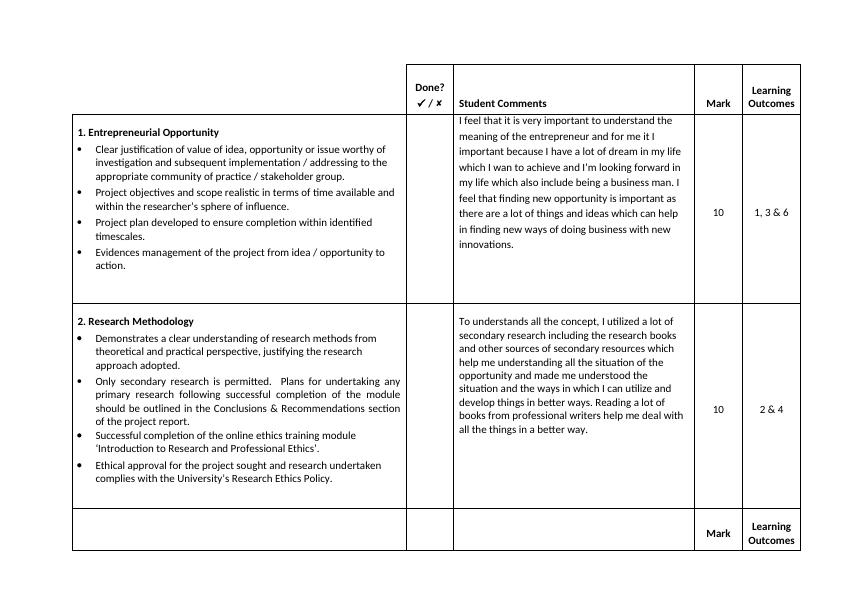 Entrepreneurial Action Research Project Self-Assessment