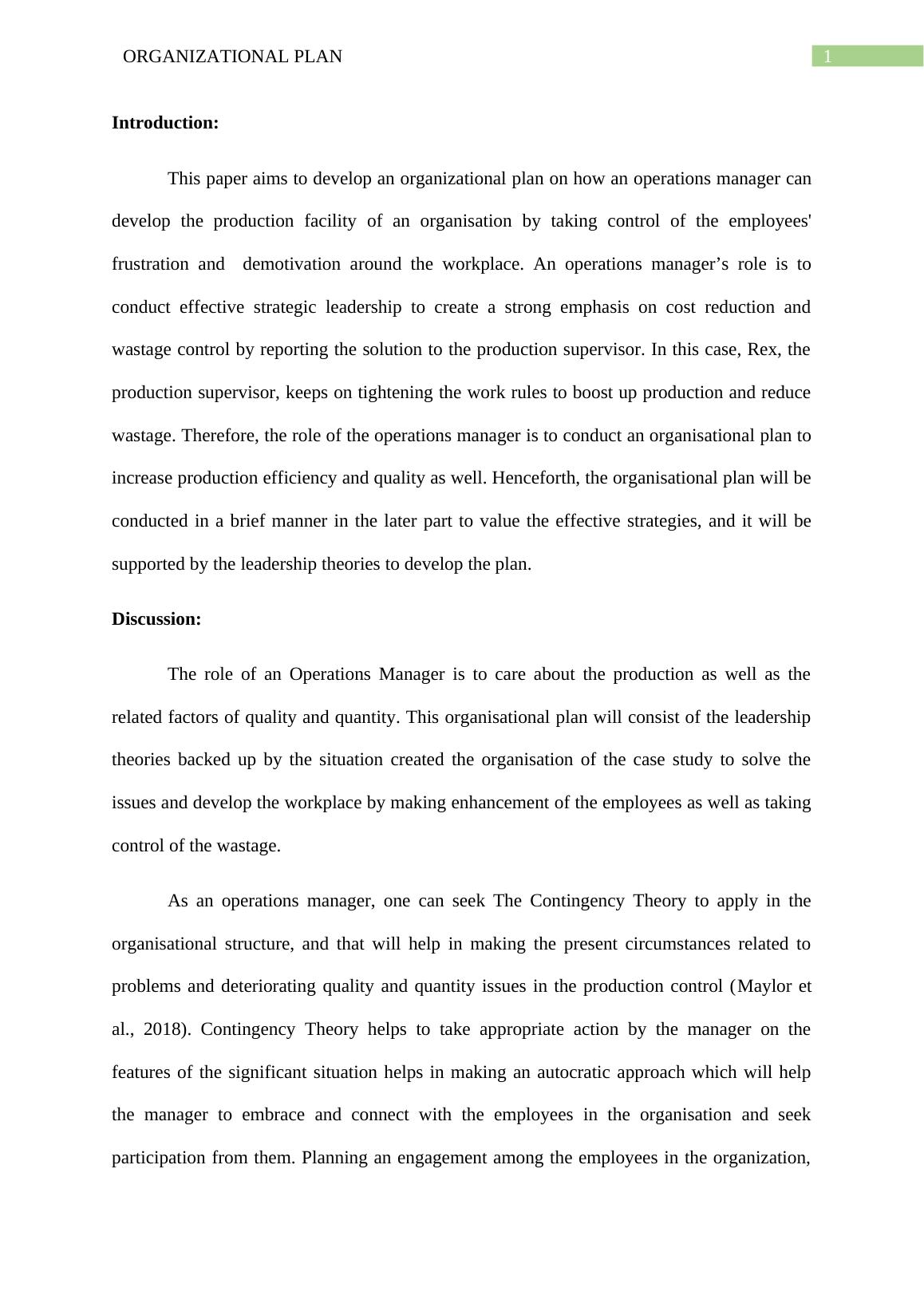Operations: Enhancing Production with Managerial Plan