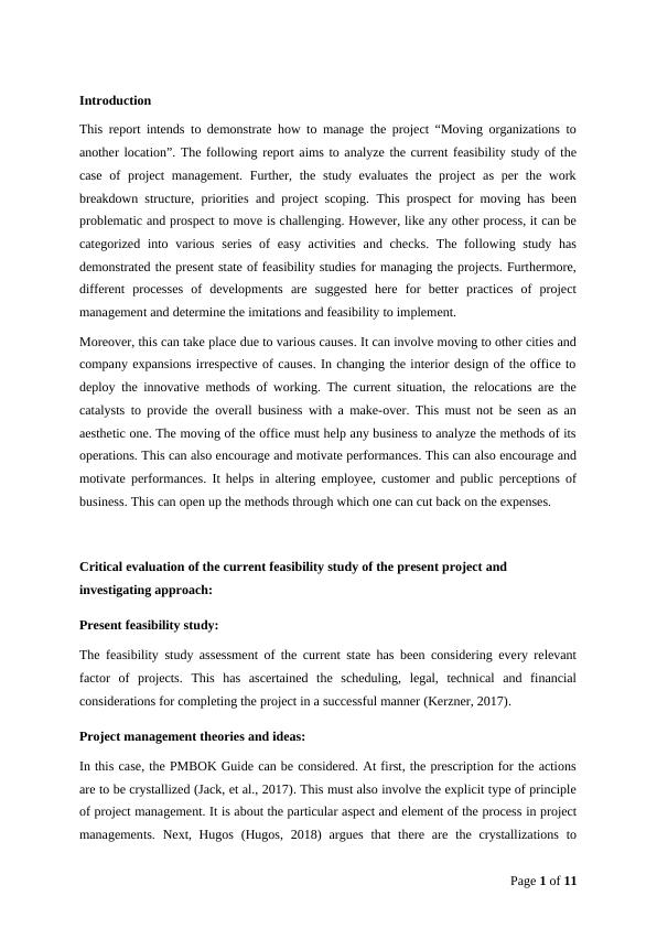 Managing the Project: Moving Organizations to Another Location | Desklib