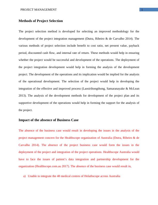 Project Management: Project Selection & Business Case