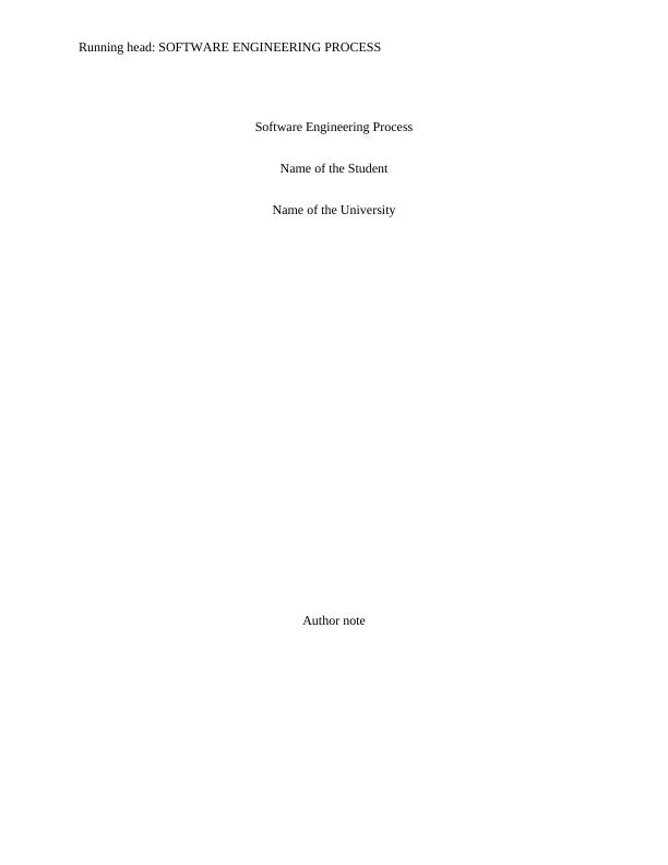 Software Engineering Processes Assignment 
