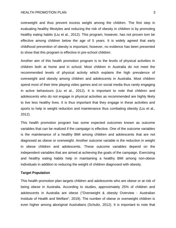 Health Promotion Plan Assignment 2022