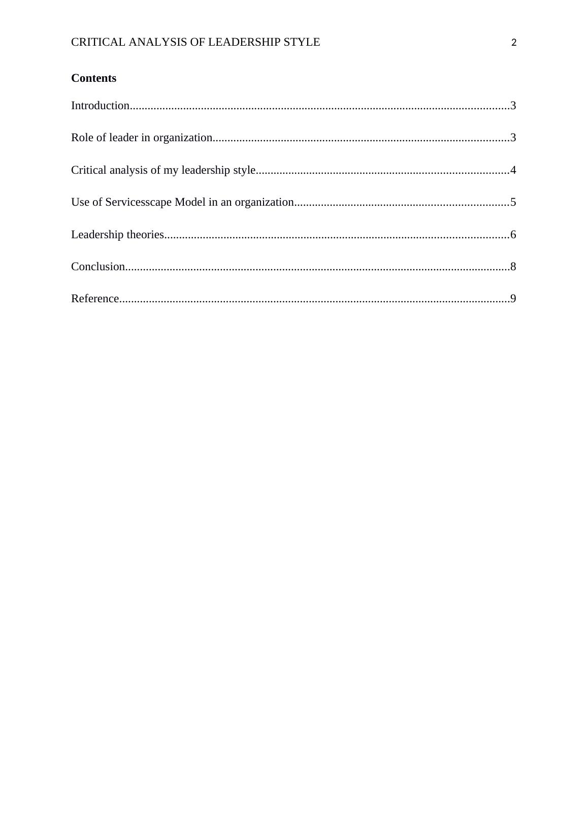 Critical Analysis of Leadership Style Report: Example