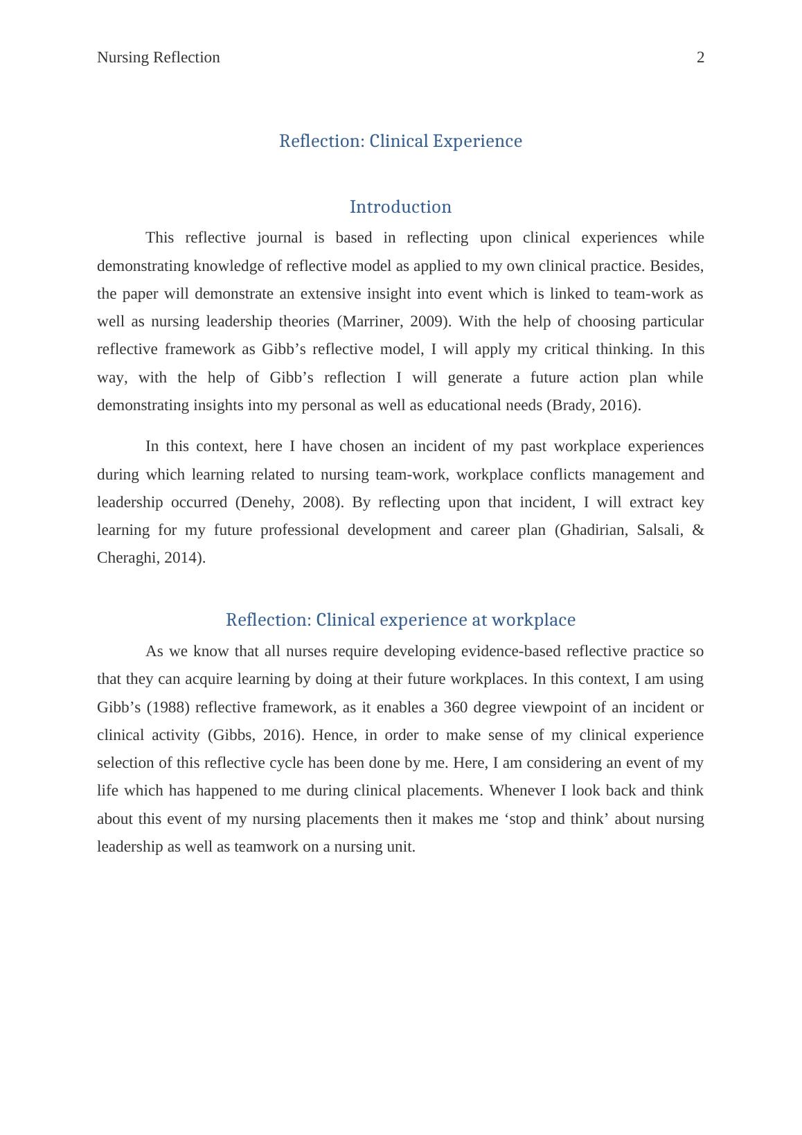 Nursing Reflection: Clinical Experience