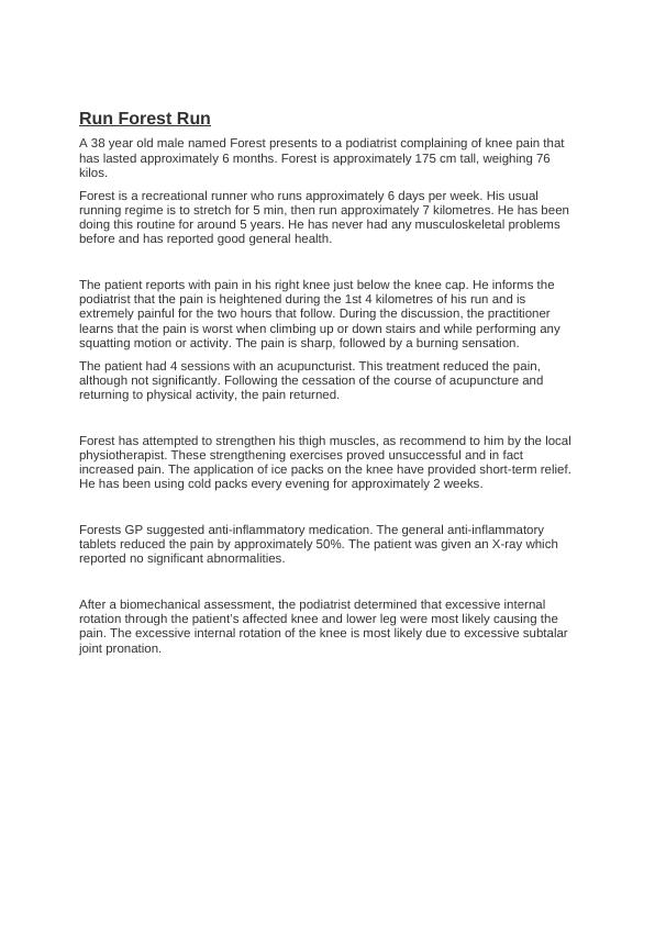 Podiatry Case Study: Run Forest Run - Knee Pain Analysis