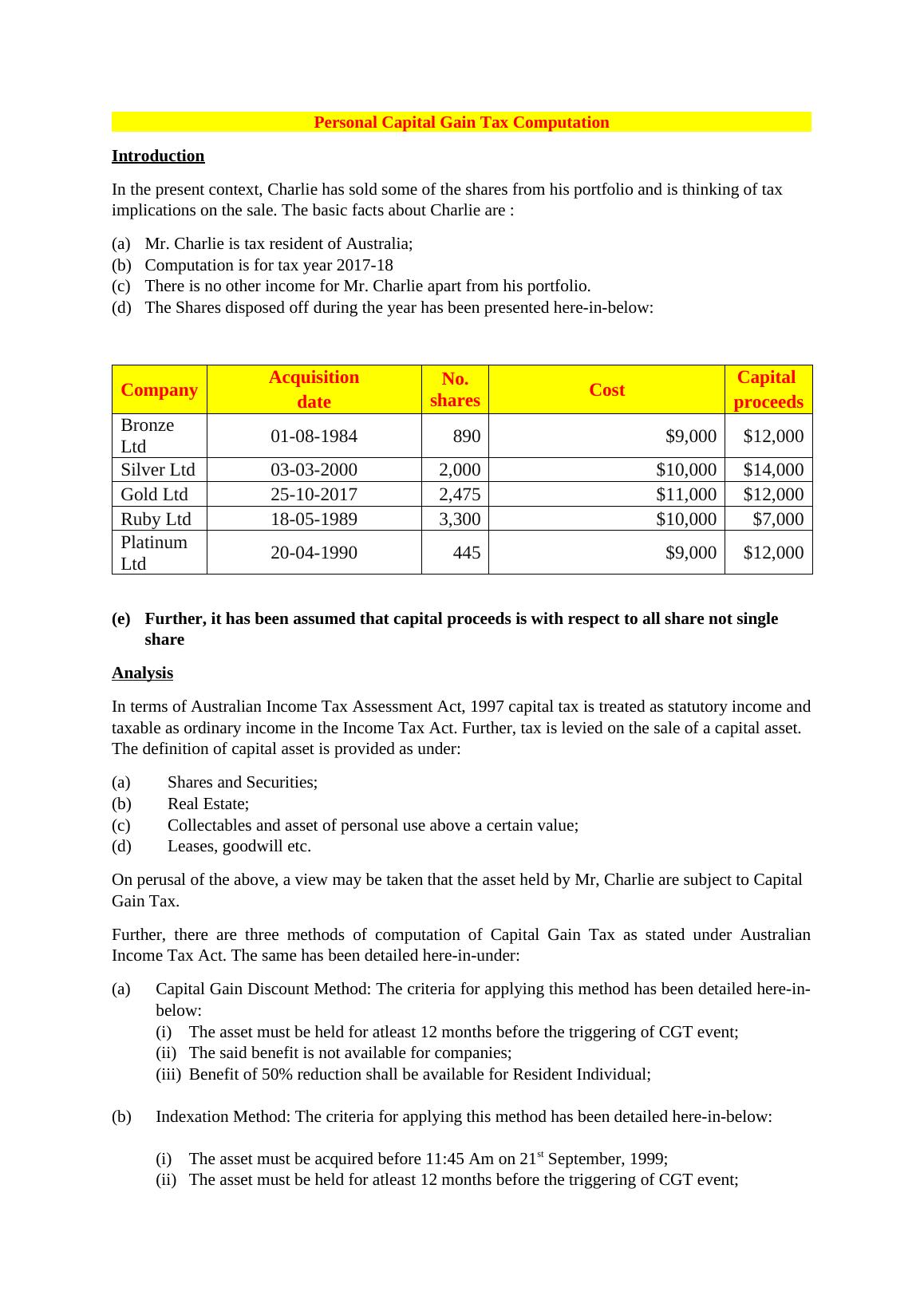 Personal Capital Gain Tax Computation Introduction In the