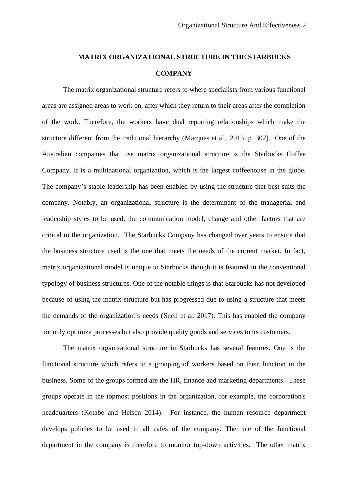 Starbucks: Matrix Organizational Structure and Effectiveness